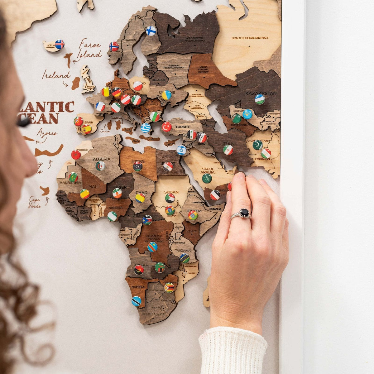 3D Wooden Triptych World Map Multicolor → Enjoy The Wood