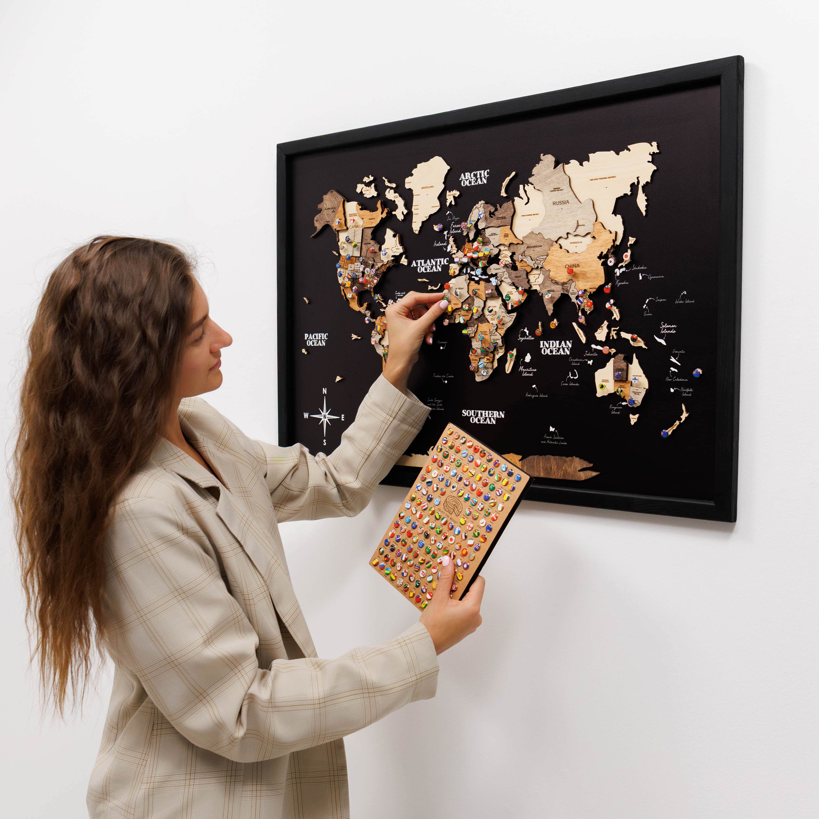 3D Wooden Panel World Map Multicolor → Enjoy The Wood