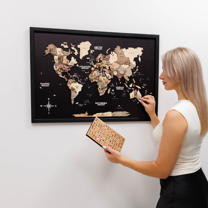 3D Wooden Panel World Map - Smokey | Enjoy The Wood