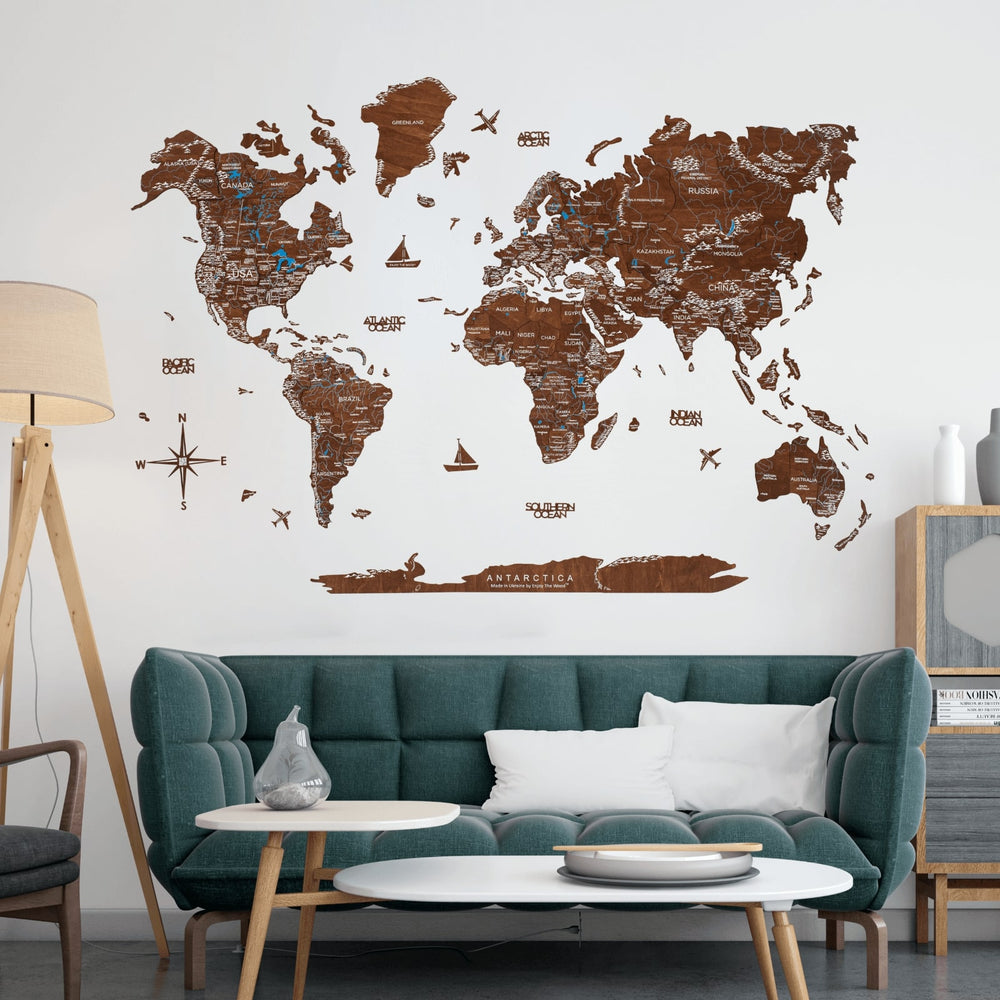 3D Wooden World Map Color Dark Walnut ‣ Enjoy The Wood