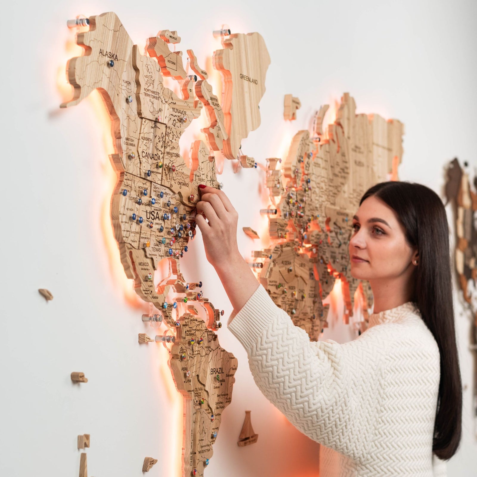 3D Solid Wooden World Map - Ash • Enjoy The Wood