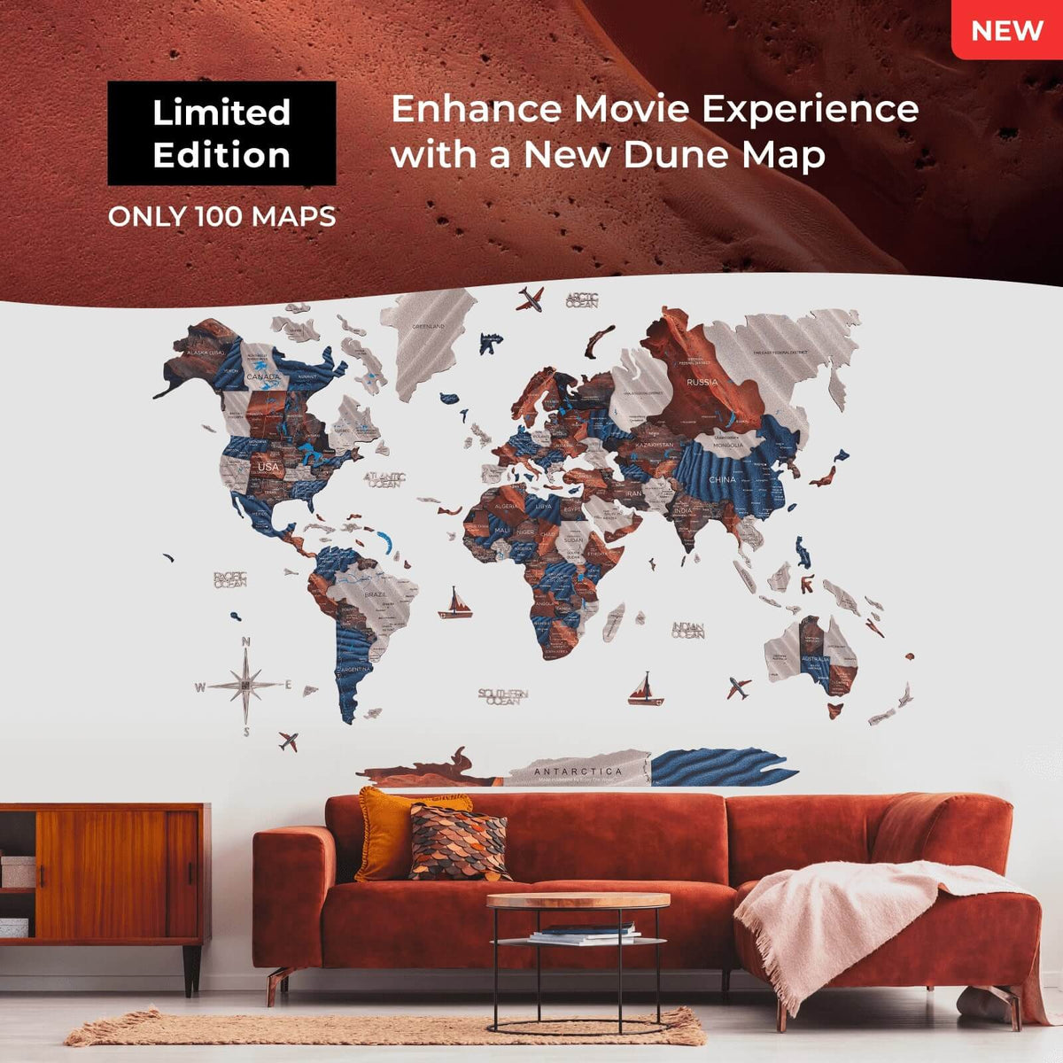 3D Wooden World Map Dune → Enjoy The Wood ‣ Order Now