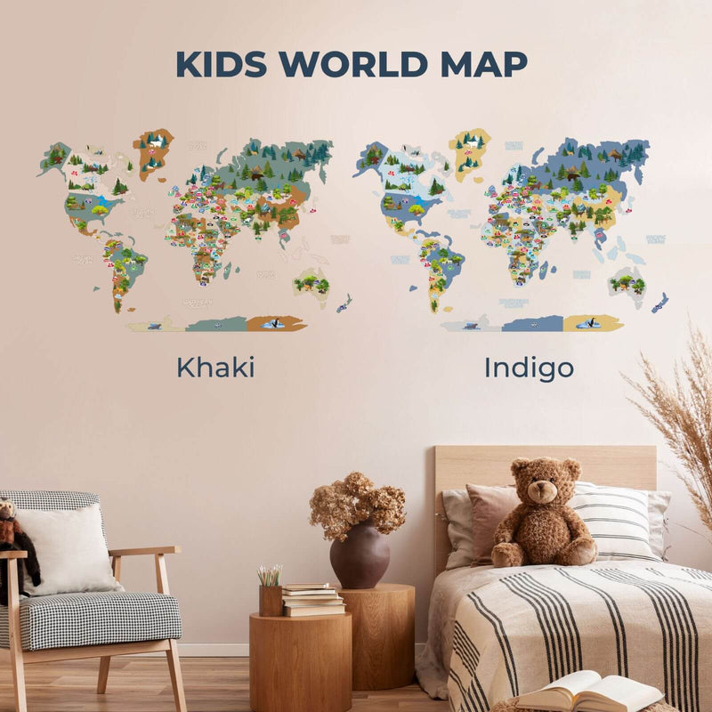 Animal World Map Indigo ‣ From Enjoy The Wood ‣ Order Now