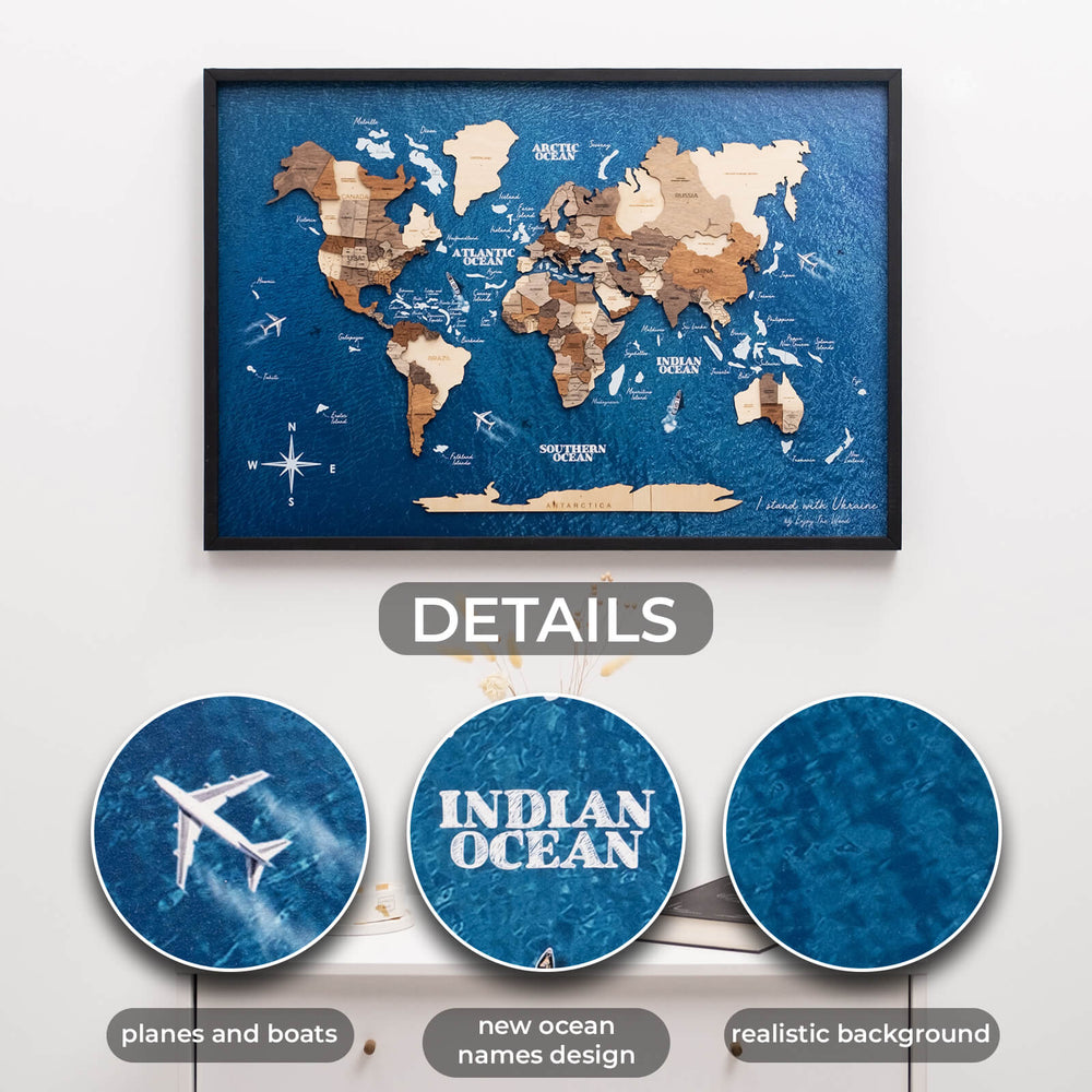 3D Wooden Panel World Map Multicolor → Enjoy The Wood