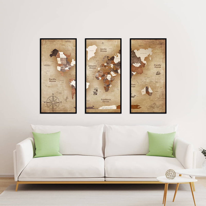 3D Wooden Triptych World Map Multicolor → Enjoy The Wood
