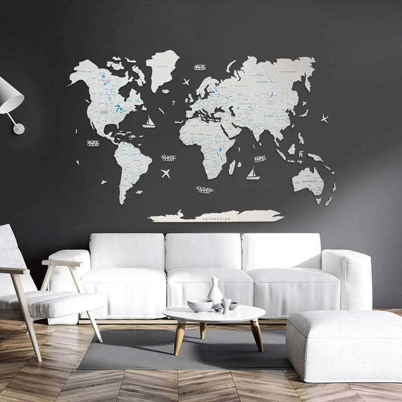 Wooden World Map Navy Blue from Enjoy The Wood ‣ Good Price, Reviews
