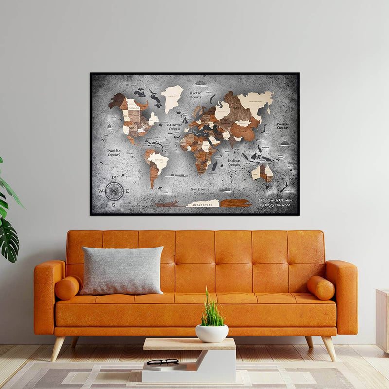 3D Wooden Panel World Map Multicolor → Enjoy The Wood