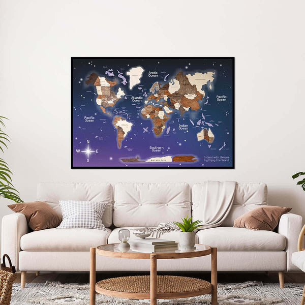 3D Wooden Panel World Map Multicolor → Enjoy The Wood