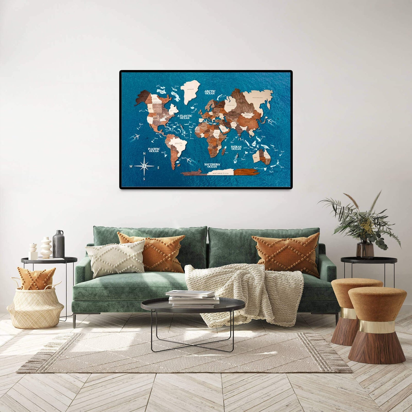 3D Wooden Panel World Map Multicolor → Enjoy The Wood
